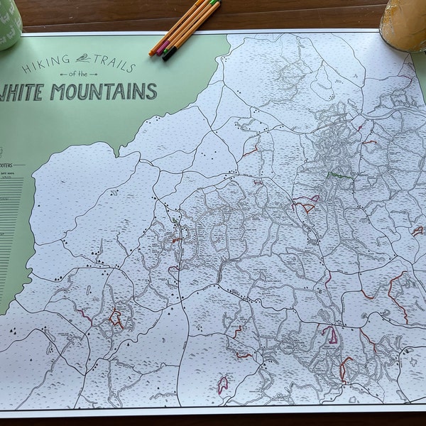 Pemi Loop New Hampshire, 4000 Footers Illustrated Print Map Hiking, New ...