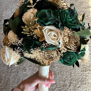 Dark Green and Gold Boutonniere, Emerald Dahlia Buttonhole, Groom and ...