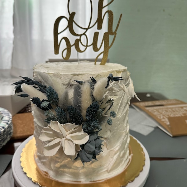 Boho Cake Flowers in Light and Dark Dusty Blue and White, for Wedding ...