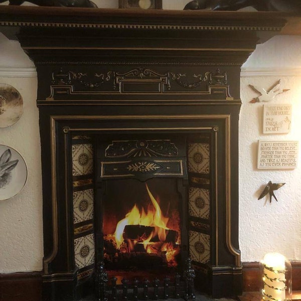 1 X Open Log Fireplace Poster Portrait Winter Christmas Warmth Fire ...