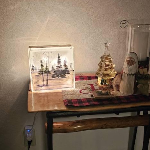 Winter Birch Tree Glass Block Light: Holiday Scene Lamp - Etsy