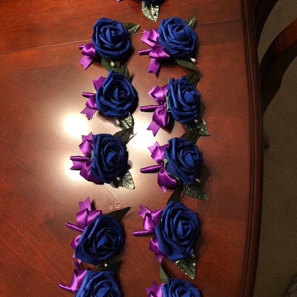 Royal Blue and Purple Wedding Bouquet Made With Real Touch Roses ...
