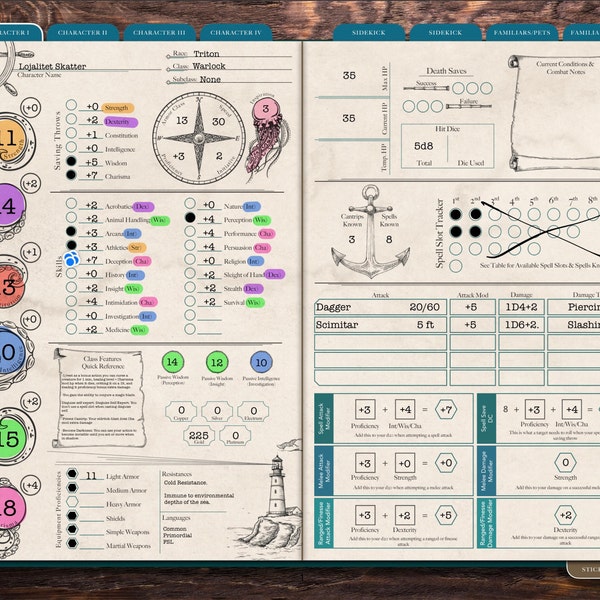 Digital Dnd Character Journal , Dnd Character Sheet With Spell Cards ...