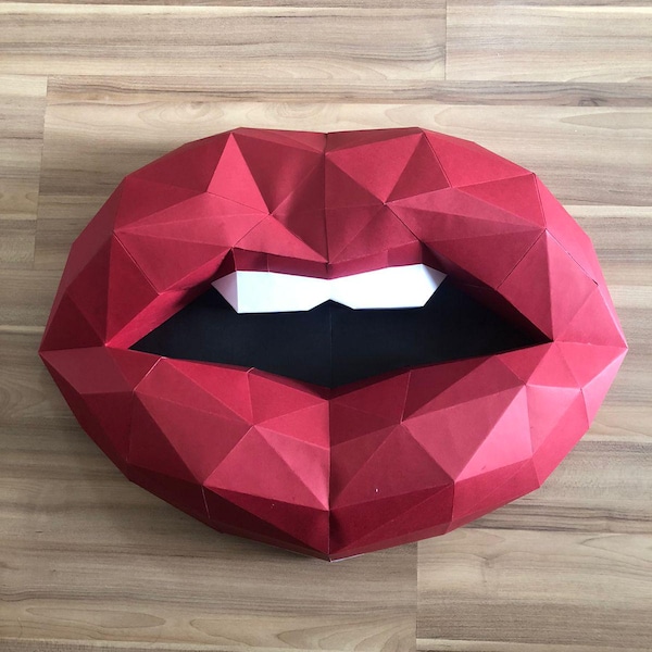 Papercraft 3D Lips Sculpture: Low Poly Wall Decor (PDF Template) - Etsy
