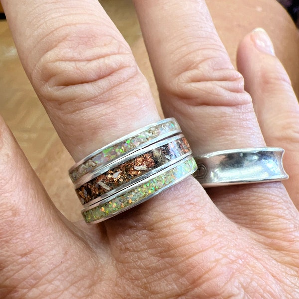 3mm Silver Pet Cremation Ring, Memorial Ring, Remembrance Ring, Ashes Ring With Opal and Glow ...