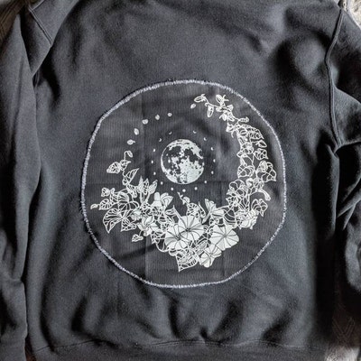 Moon Flower Back Patch Print on Black Cotton Canvas - Etsy