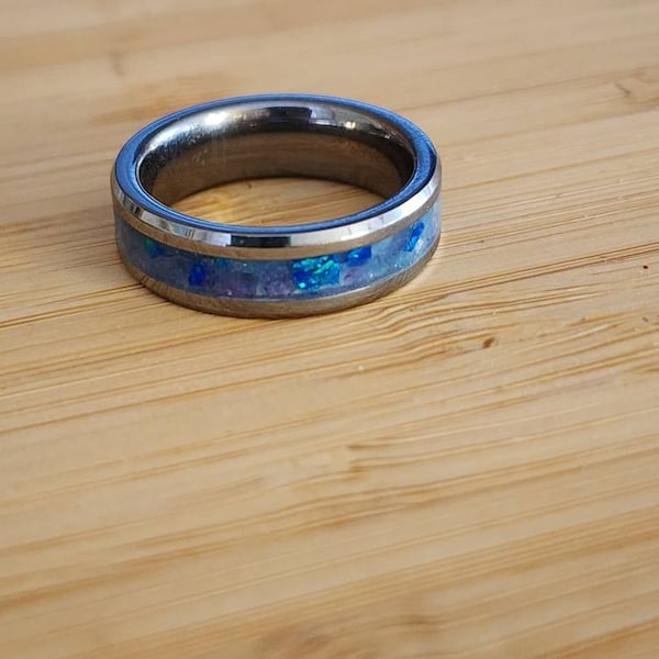Double Inlay Aquamarine and Sapphire Ring • Silver Tungsten Band ...