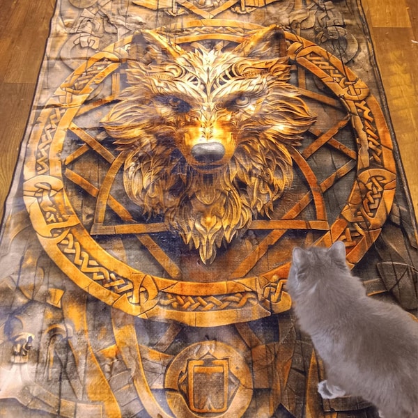 3D Look Wolf Rug, Wood Carving Look Wolf Rug, Wolf Area Rug, Wolf Rug ...