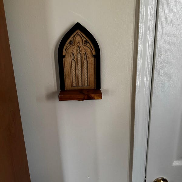 Gothic Cathedral Arch Wall Shelf B - Wood Candle Sconce, Altar or Plant ...