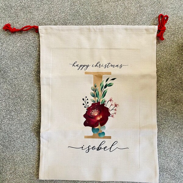 Gold Floral Initial - Santa Sack | Stocking | Personalised - Etsy UK