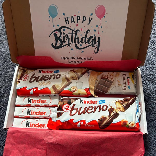 PERSONALISED Kinder Chocolate Hamper Selection Box Bueno Hippo Sweets ...