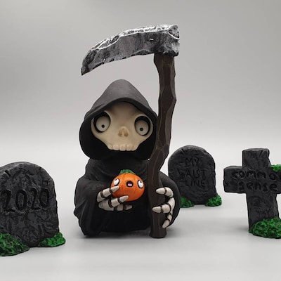 The Grim Reaper, Creepy Cute, Polymer Clay Figure, Halloween Gift - Etsy