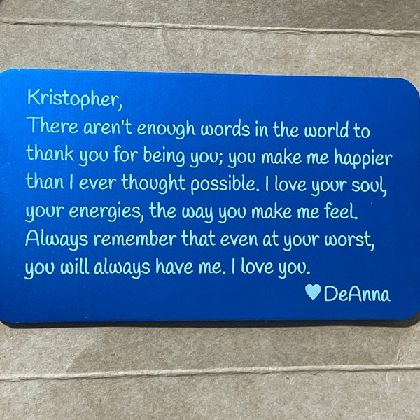Personalized Metal Wallet Insert Card With Any Text/quote - Laser ...