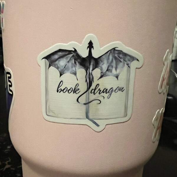 Book Dragon Watercolor Sticker, Vinyl Literary Laptop Decal, Classic ...