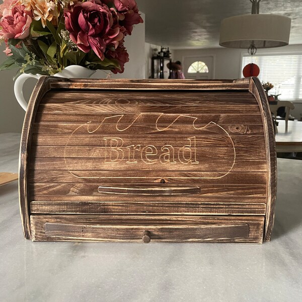 Functional Ash Wood Bread Box With Cutting Board and Magnetic Knife ...