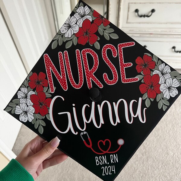 Custom "cherry Blossom Bsn" Graduation Cap Topper, Nursing Graduation ...