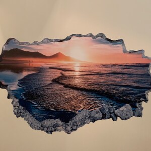 Beach Wall Decal Ocean Sunset 3D Smashed Wall Art Sticker Kids Room ...