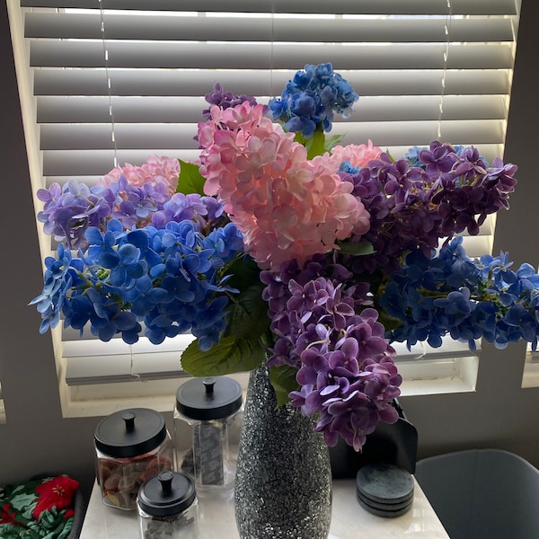 25" Real Touch Seeded Blue Hydrangeas, Snowball Hydrangea, Faux ...