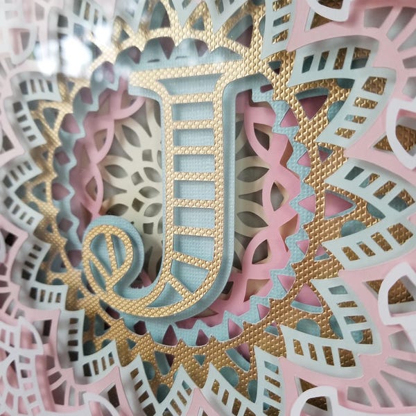 Monogram Mandala Papercut Layered Shadowbox Template, 3D SVG, DXF, PNG ...
