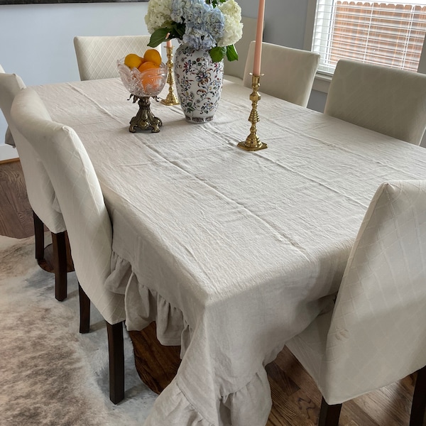 Linen Ruffle Tablecloth. Washed Soft Linen Table Cloth. Natural ...