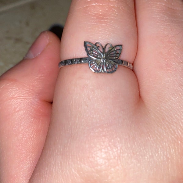 Sterling Silver Butterfly Ring Silver Dainty Stacking Ring Monarch ...
