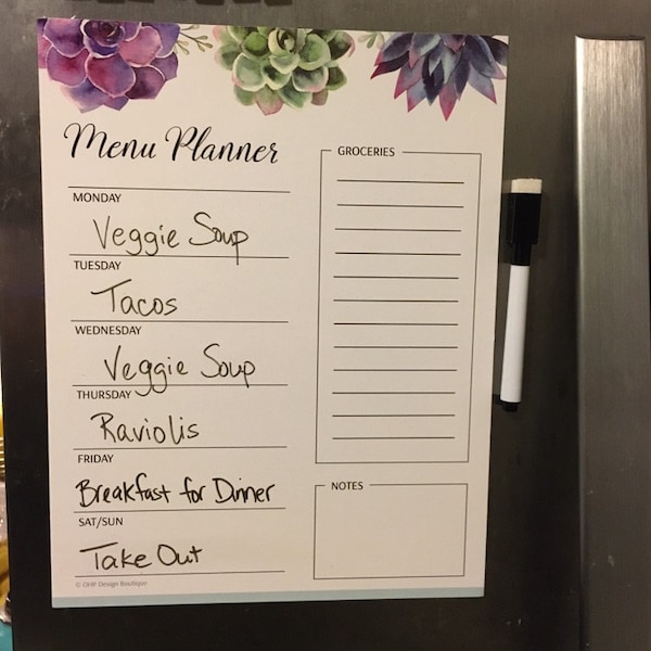 Dry Erase Menu Planner, Fridge Meal Plan, Magnetic Menu, Meal Planner ...
