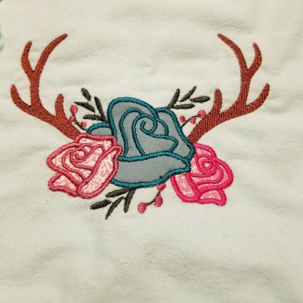 Antler Embroidery Design / Boho Antlers Applique Design / Floral ...
