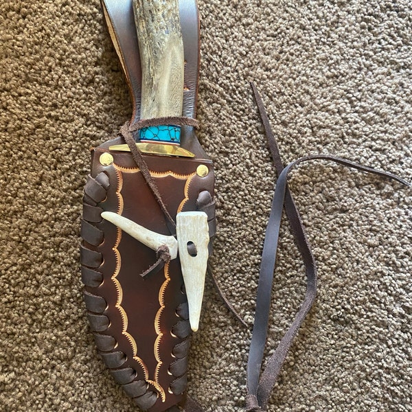 Hunting Knife, Antler Handle Knife With Leather Sheath, Handmade Knife ...