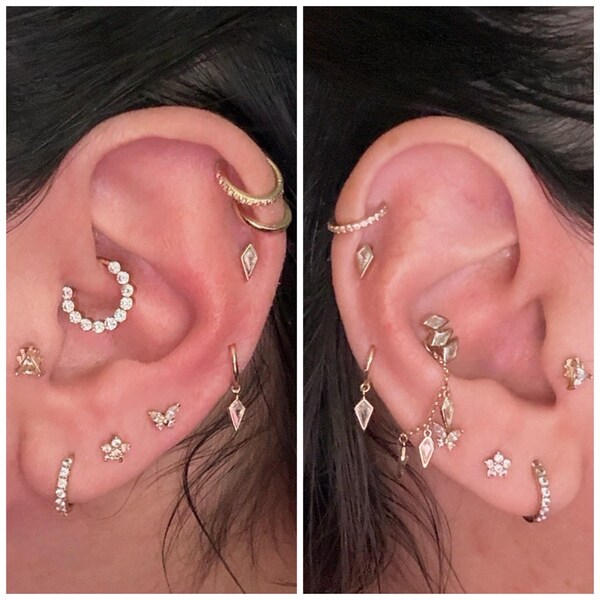 14K Solid Gold Triple Chain Attachment, Double Chain Piercing, Loop ...