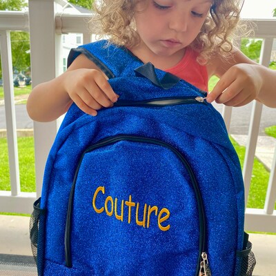 Royal Blue Glitter Backpack, Monogram Royal Blue Glitter Backpack ...