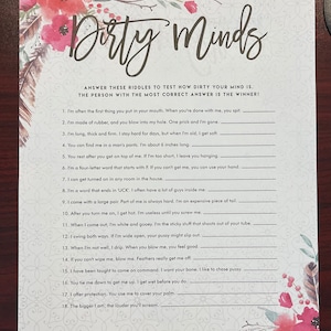 Script Dirty Minds Game Card Dirty Riddles Bachelorette Party Game ...