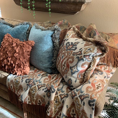 Moroccan Stripe Throw Blanket, Luxurious Throws, Rose Red Medallions ...