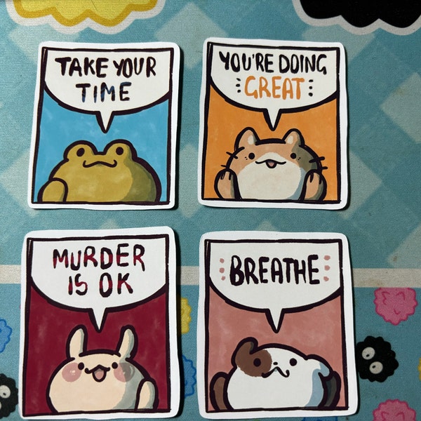 Motivational Stickers Set - Handmade Kawaii Cute Set of Four Stickers ...