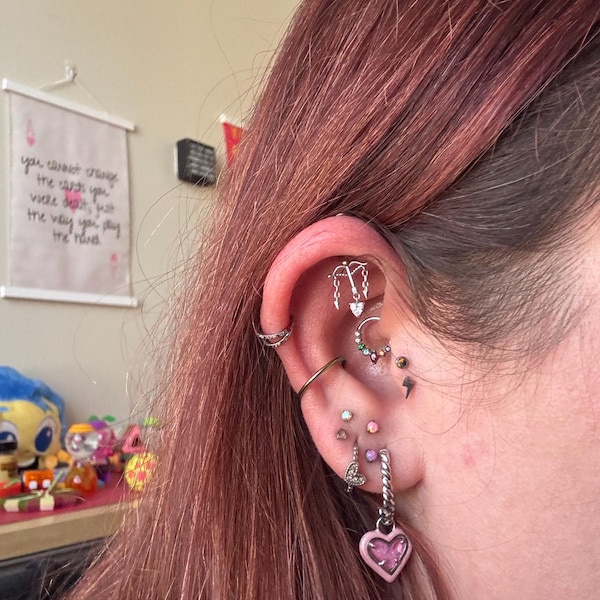 Cupid’s Arrow Heart Dangle Vertical Helix Earring: 18K Gold Pltated 925 ...