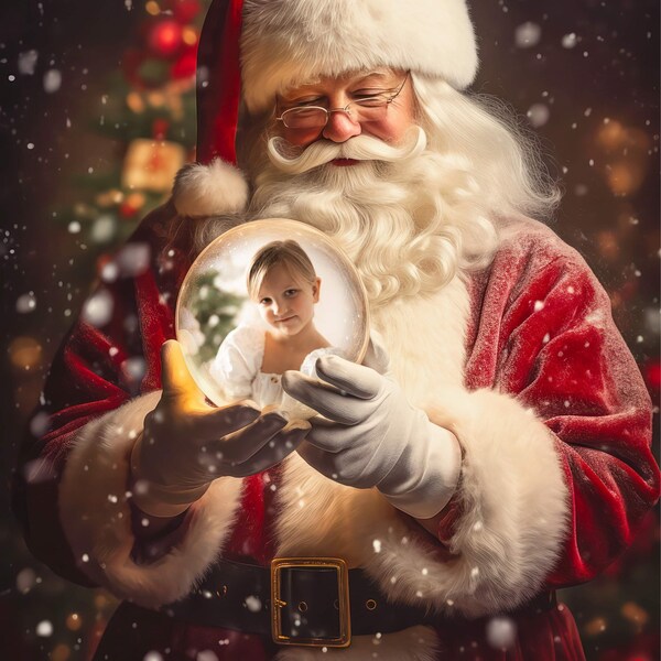 Santa Claus Christmas Snow Globe Photo Insert Digital Backdrop for ...