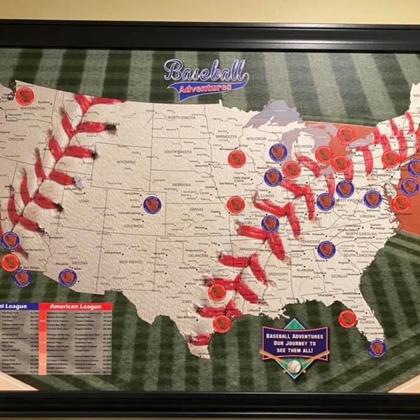 CANVAS Personalized Baseball Adventures Map - Pin Board Map - MLB Map ...