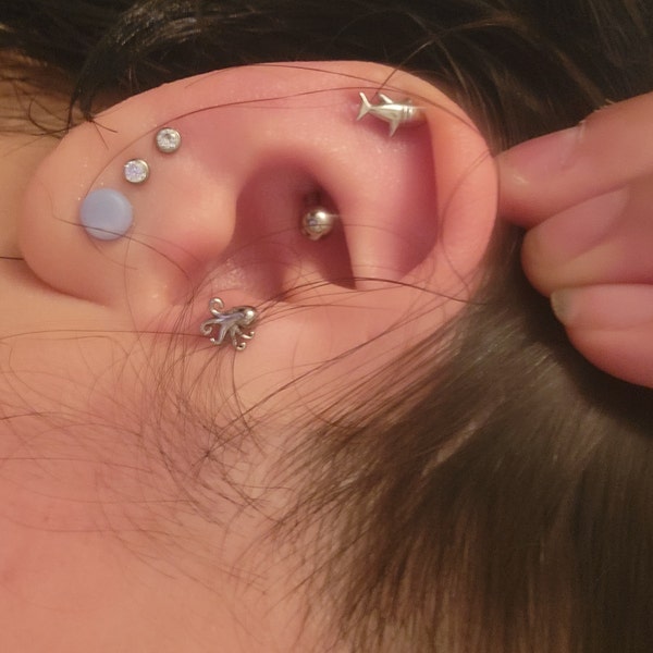 Tiny Octopus Threadless Flat Back Earring, 20,18,16ga, 5-10mm Unisex ...