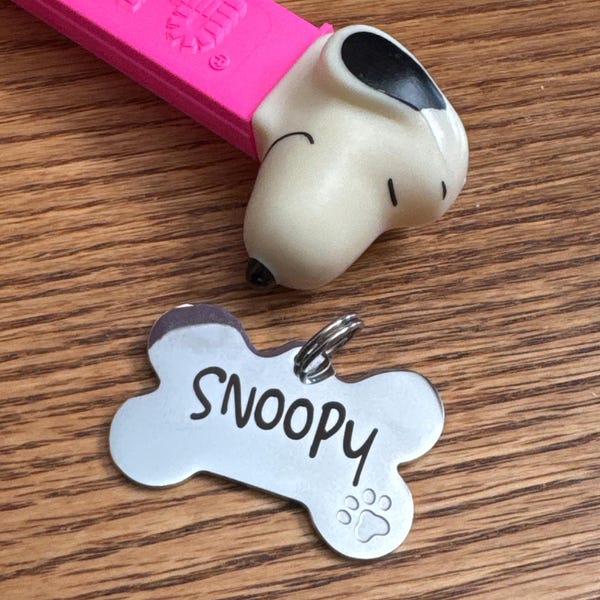 Personalized Dog Bone ID Tag: Stainless Steel Pet Collar Tag With Paw ...