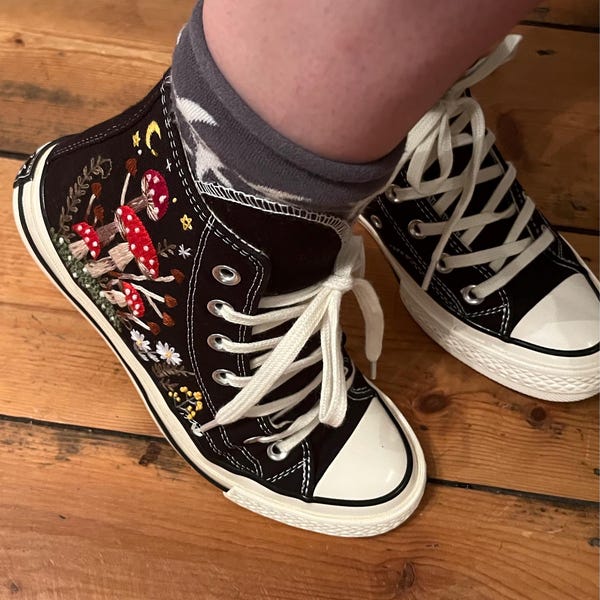 Embroidered Converse Mushroom and Frog, Converse High Tops Chuck Taylor ...