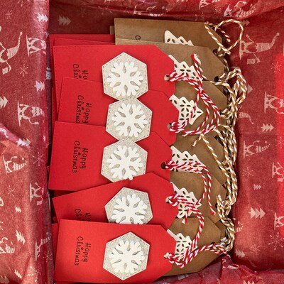 Christmas Gift Tags White Wooden Tree on Rustic Kraft Brown Tag Sets of ...