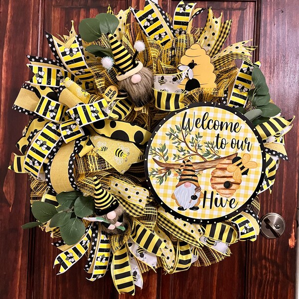 Welcome to Our Hive Sign, Wreath Sign, Bee Sign, Wreath Attachment ...