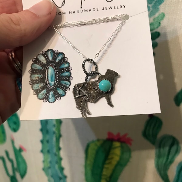 Sterling and Copper Cow Calf Ring // Sterling Silver Ring // Cattle ...