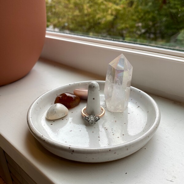 Speckled White Wedding Ring Holder - Ceramic Ring Holder - Wheel Thrown ...