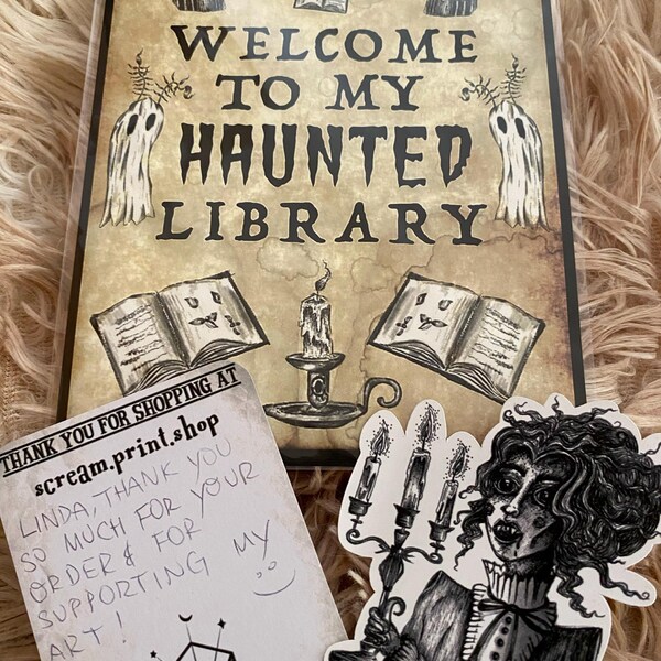 Haunted Library Print, Welcome to My Haunted Library, Spooky Home Decor ...