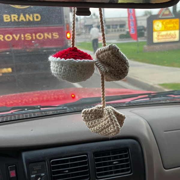 Crab Rangoon & Sweet and Sour Sauce Crochet Car Dangle - Crochet Car ...