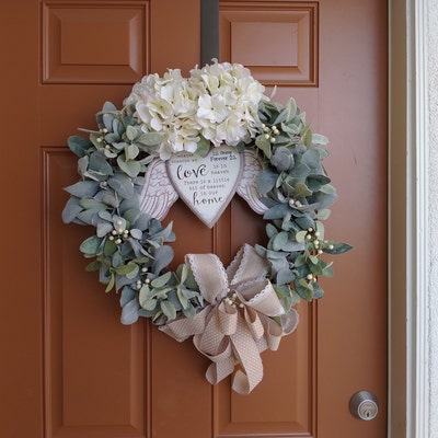 Rustic Sympathy Wreath, Memorial Door Hanger With Flowers, Bereavement ...