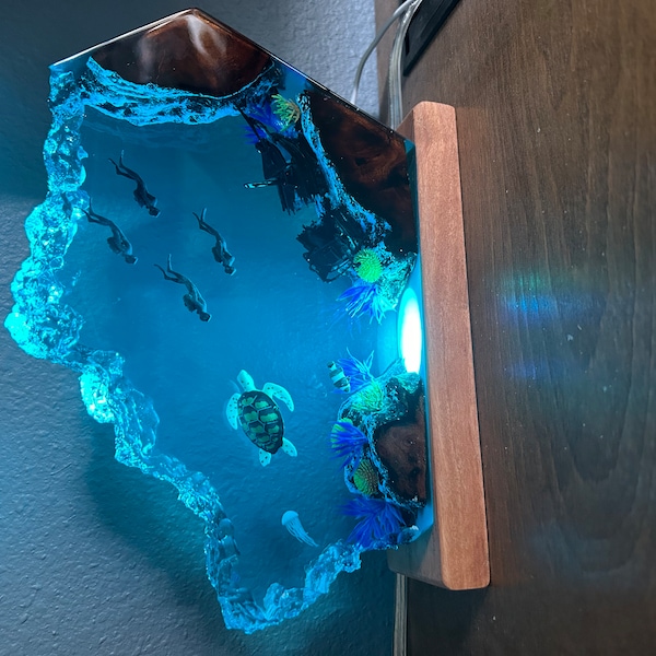 Resin Night Lights, Little Mermaid & Human Epoxy Resin Wood Night Light ...