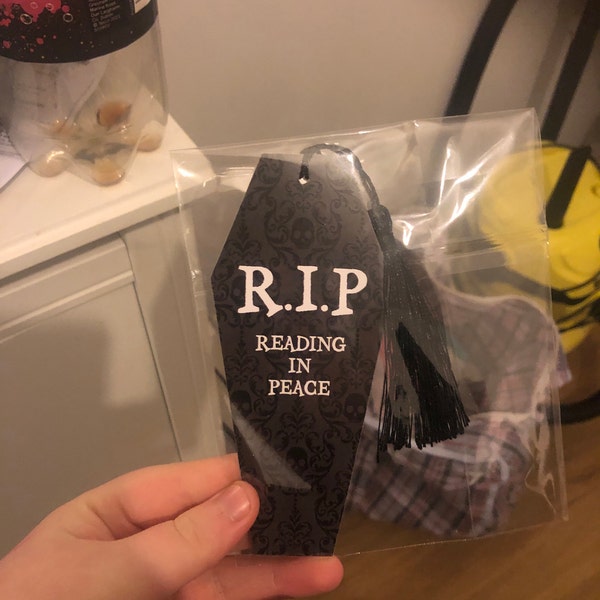 Coffin Shaped RIP Reading in Peace Bookmark, Goth, Tassel, Shaped ...