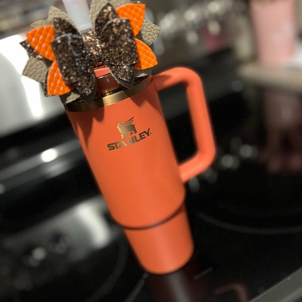 Stanley Tumbler Bow Iridescent Pink Light Pink Glitter Straw Topper ...