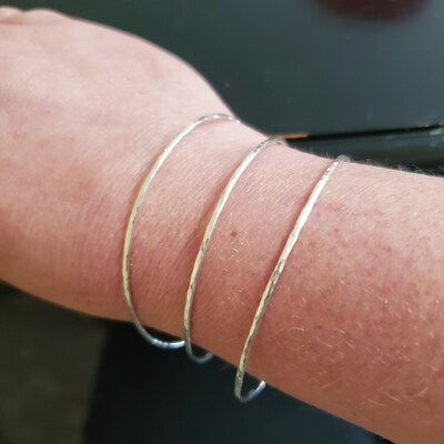 Thin Silver Bangle, Hammered Bangle, Thin Bangle, Stacking Bangles, Sterling Silver Bangle ...
